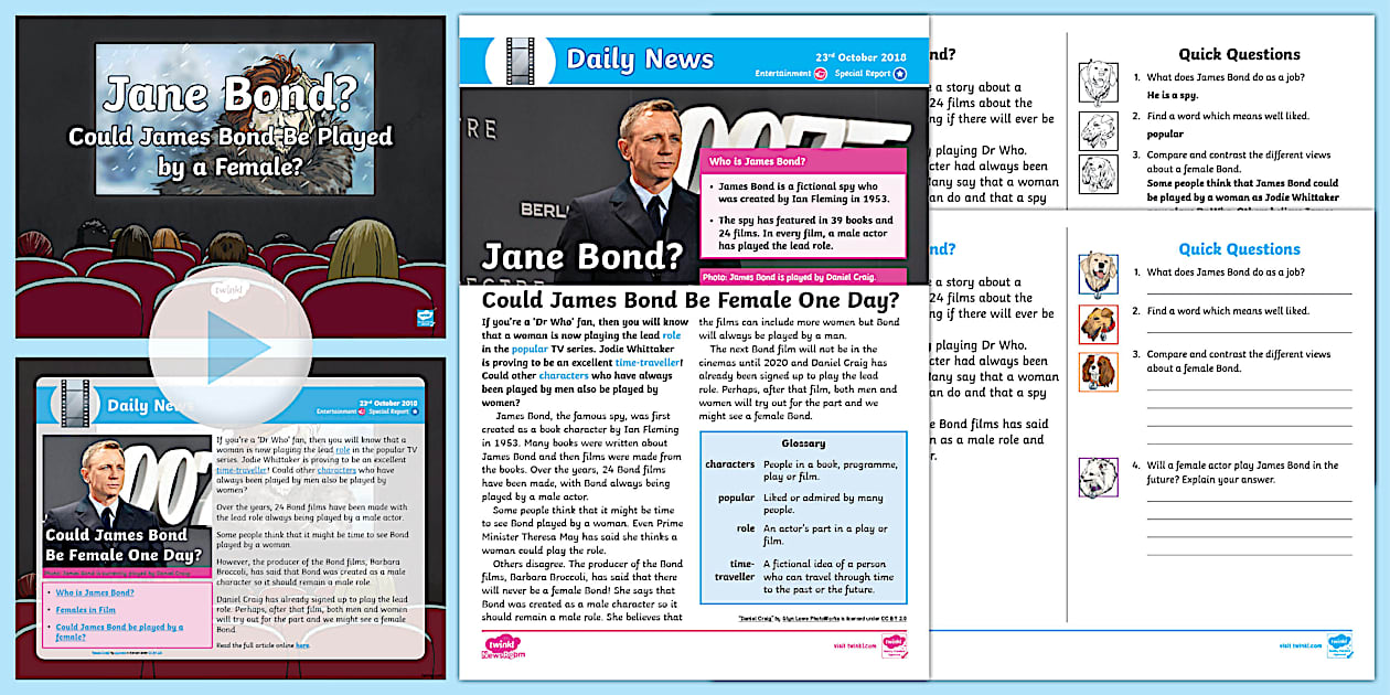 LKS2 Female Bond Daily News Resource Pack (teacher made)