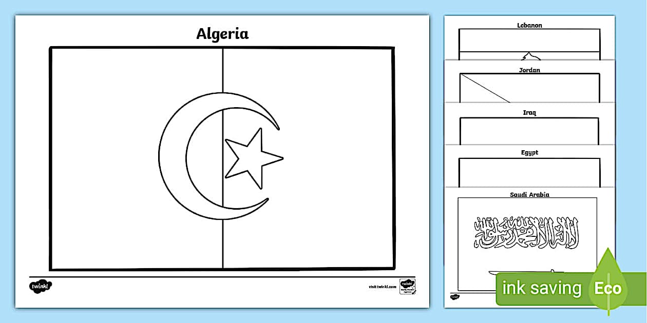 Arab Cup 2021 Flags of Countries Colouring Sheets - Twinkl
