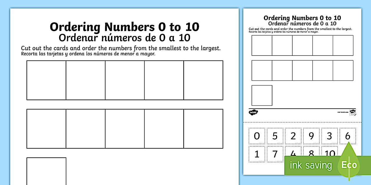 Ordering Numbers 0 to 10 Activity English/Spanish - Twinkl