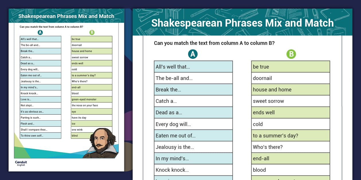 Shakespearean Phrases: Mix and Match (Teacher-Made) - Twinkl