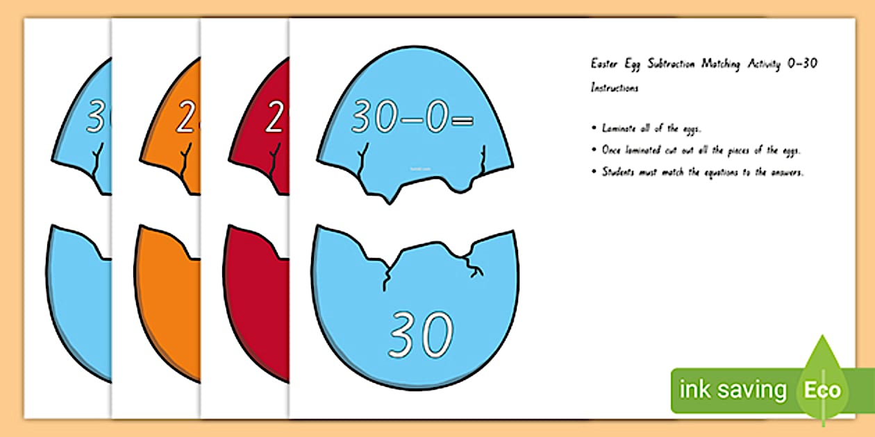 Easter Egg Subtraction Matching Activity (teacher made)