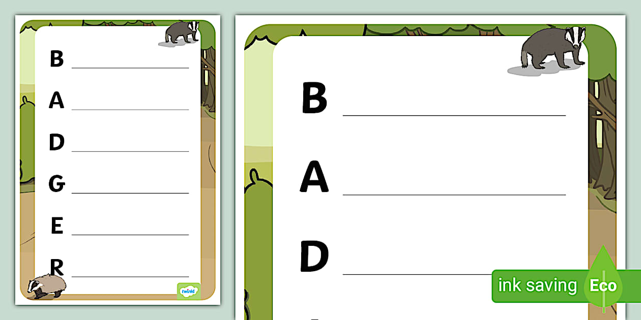 Badger Acrostic Poem Template, Badger, Poem (Teacher-Made)