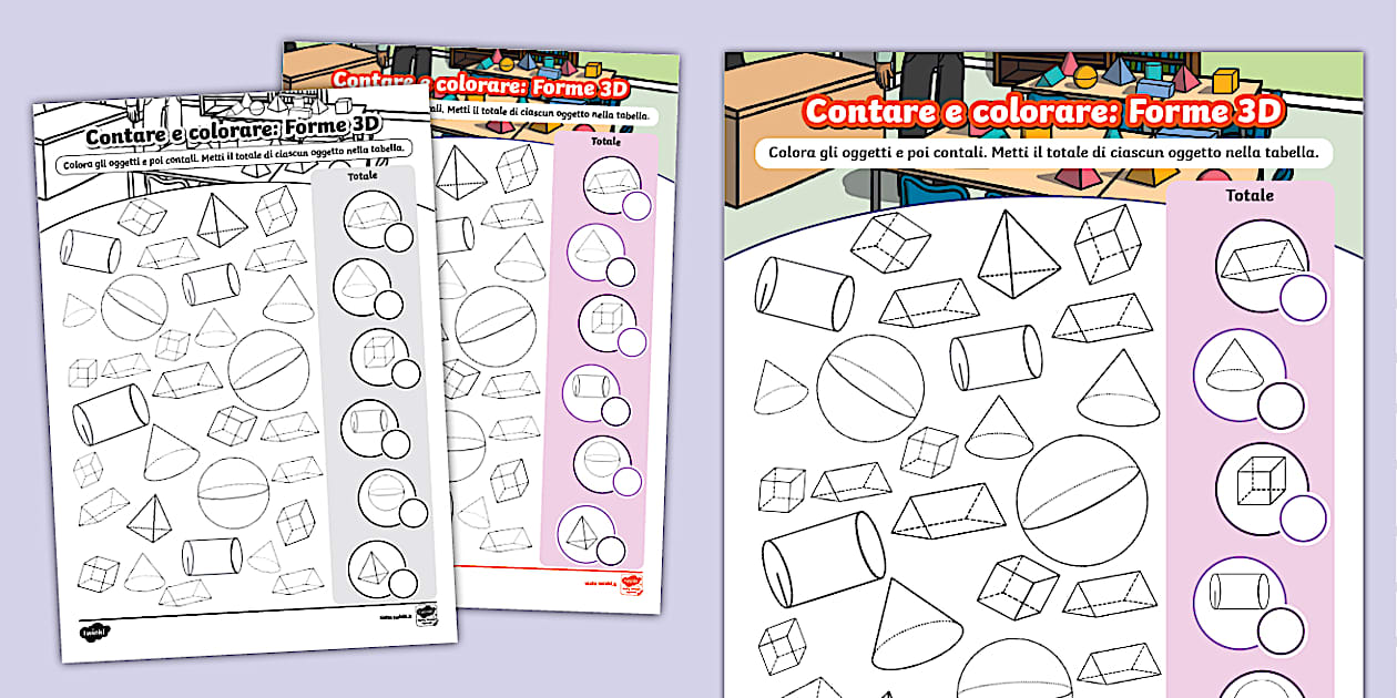 Contare e colorare: Forme 3D - Twinkl Forme (teacher made)