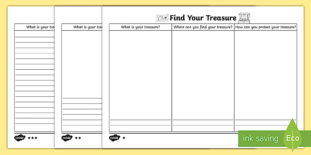Cursive Find Your Treasure Writing Worksheet - Twinkl