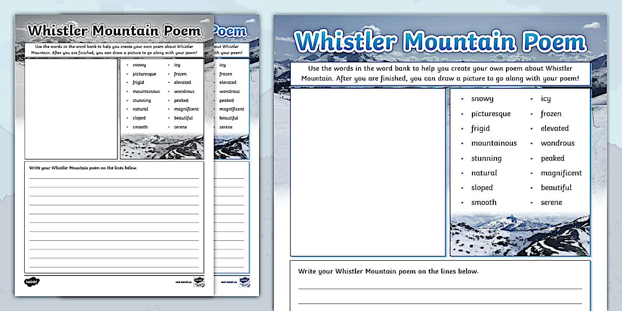 Whistler Mountain Poem Writing Template (teacher made)