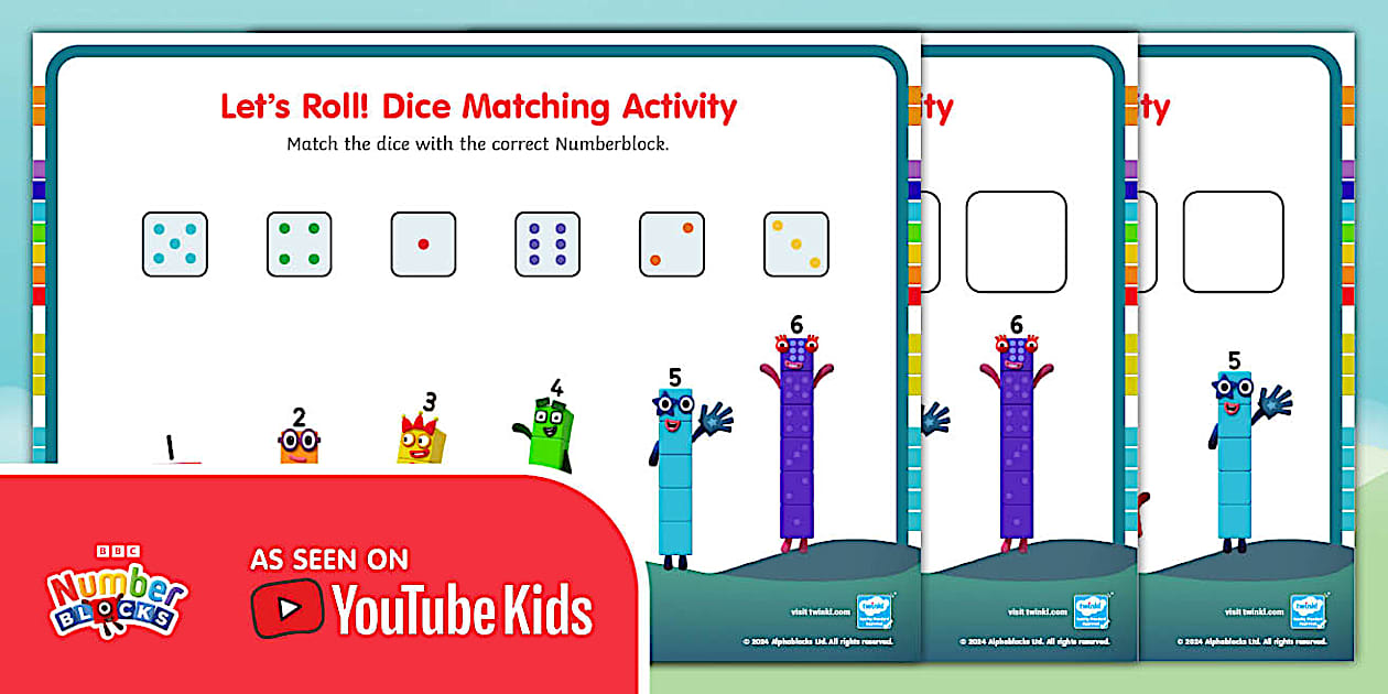 Numberblocks: Numbers 1 to 6 Dice Matching Worksheet
