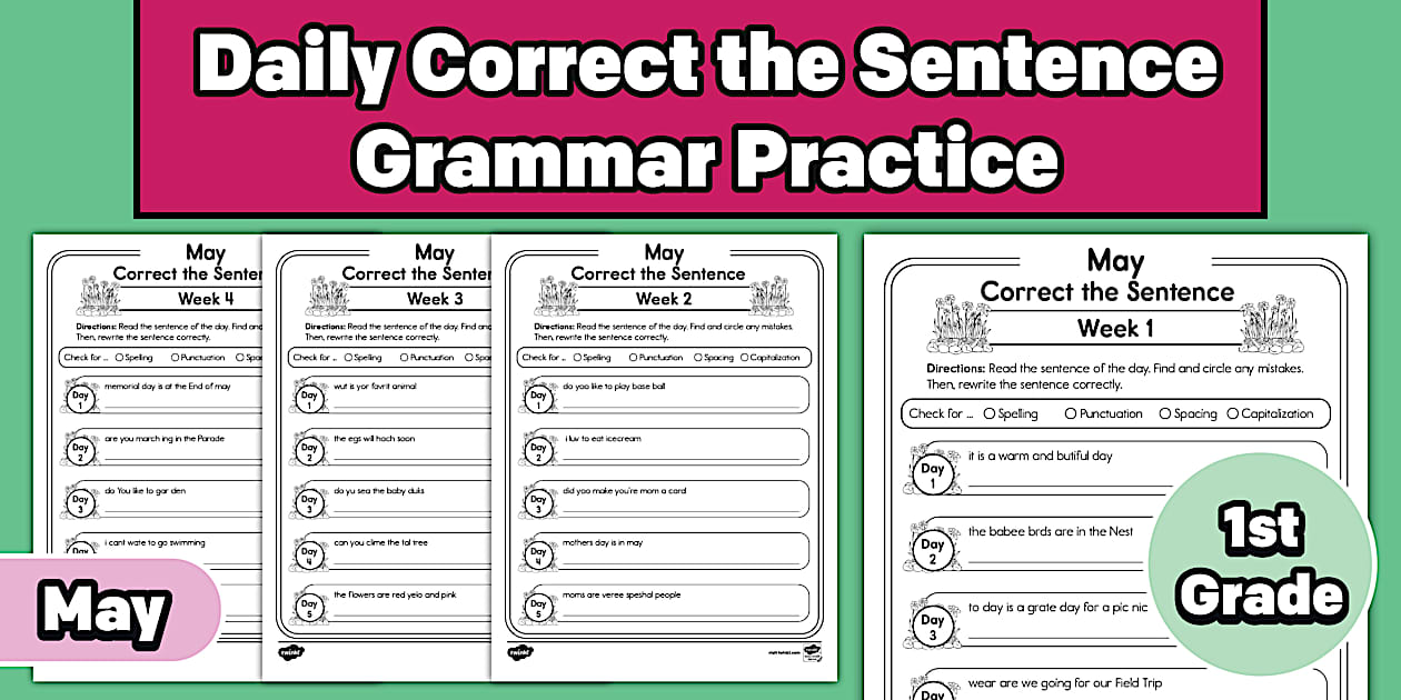 First Grade May Daily Correct the Sentence Grammar Practice