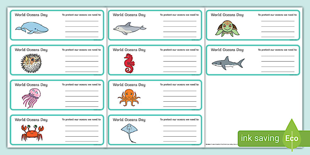 World Oceans Day F-2 Sea Animal Writing Cards (teacher made)