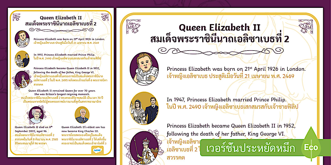 Queen Elizabeth II Poster (EN/TH) (teacher made) - Twinkl