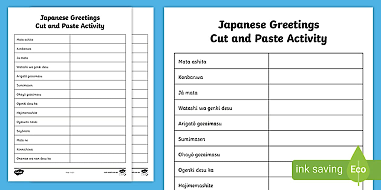 Japanese Greetings Cut and Paste Worksheet (teacher made)