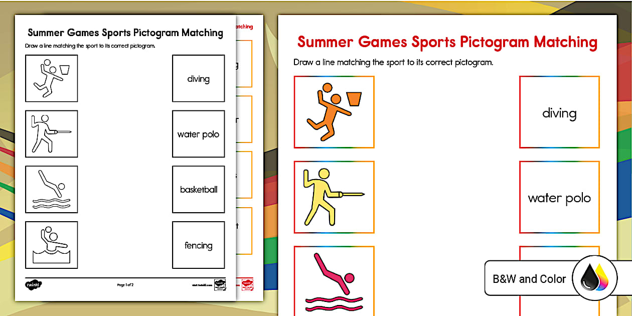 Summer Games Sports Pictogram Word and Picture Matching