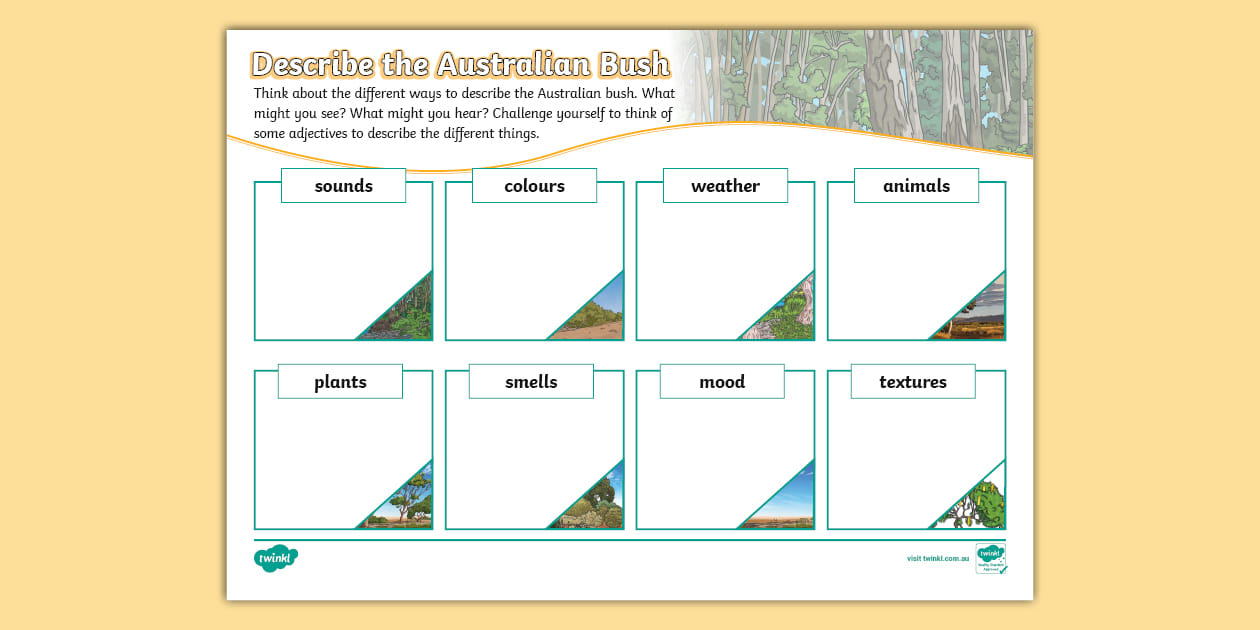 Australian Bush Habitat Adjectives Worksheet (teacher made)