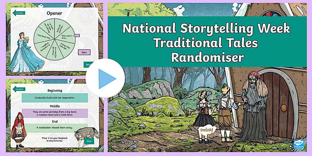 KS2 National Storytelling Week Traditional Tales Randomiser PowerPoint