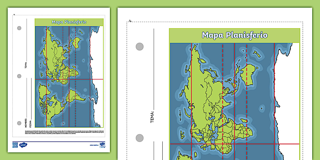 Mapa planisferio para imprimir (teacher made) - Twinkl