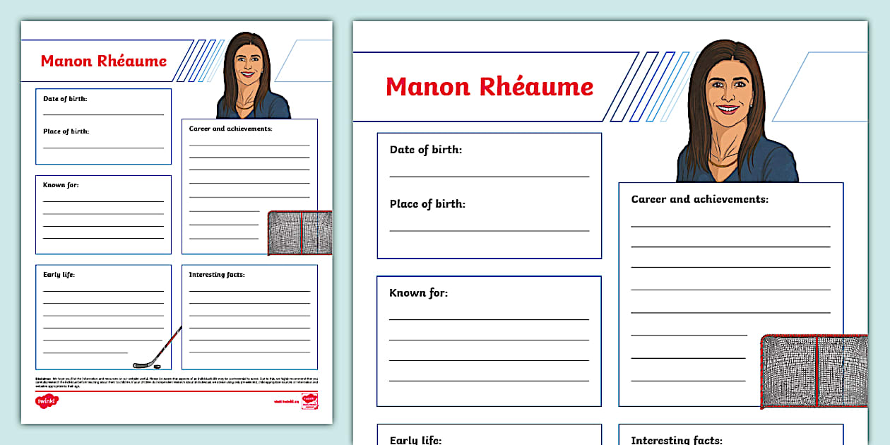 Manon Rhéaume Fact File Template (teacher made) - Twinkl