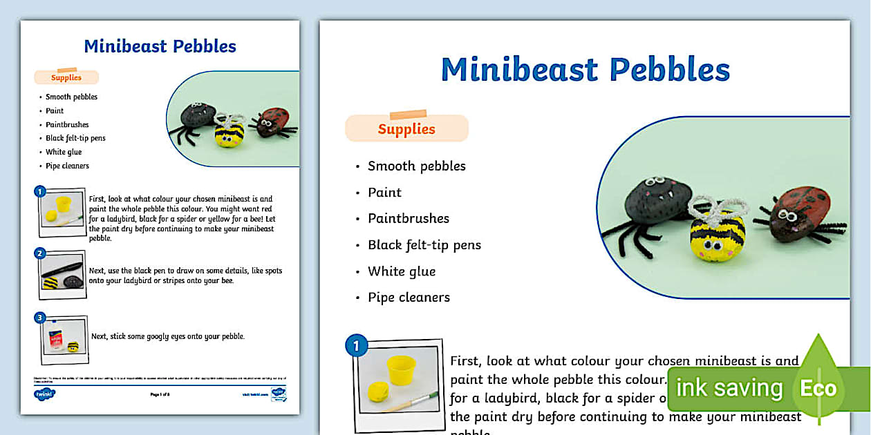 Minibeast Pebbles Craft Instructions (teacher made) - Twinkl
