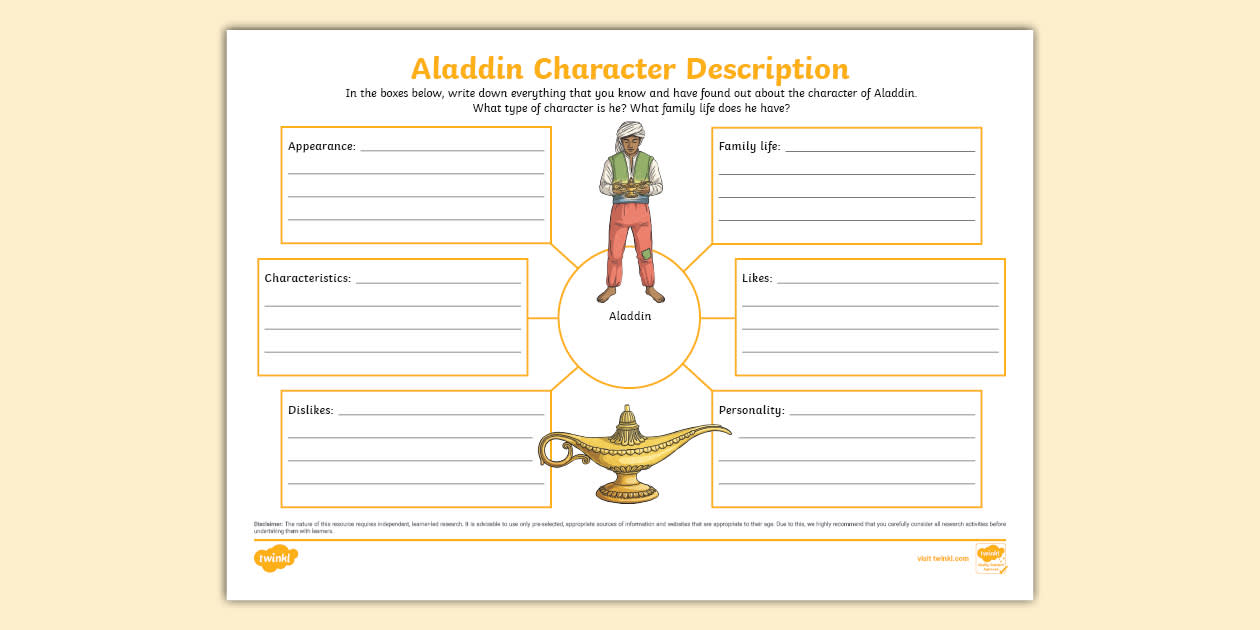 Aladdin Character Description Mind Map (teacher made)