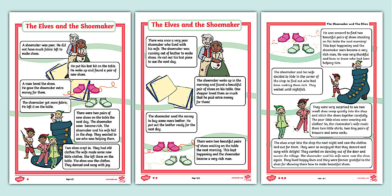 KS1 The Elves and the Shoemaker Differentiated Reading Comprehension ...