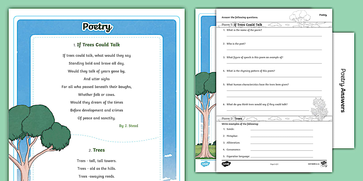 Gr 4 Poetry: Activity Sheet (teacher made) - Twinkl
