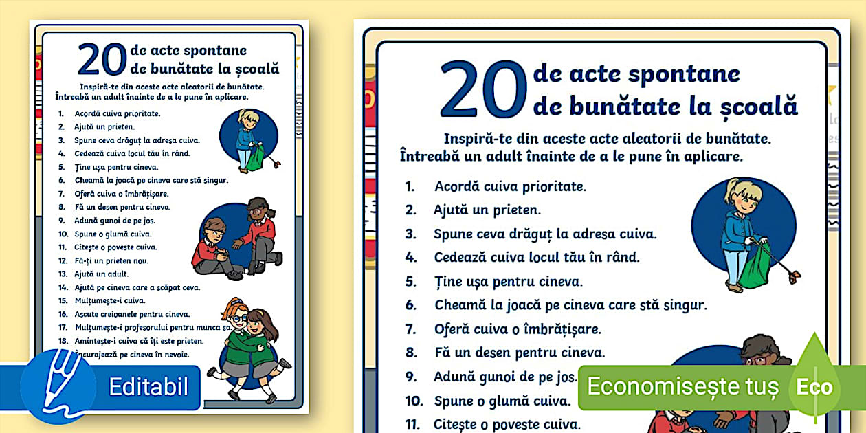 Acte aleatorii de bunătate la școală – Planșă