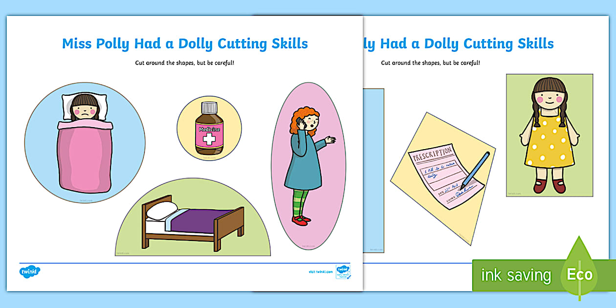 Miss Polly Had a Dolly Cutting Skills Worksheets - Twinkl