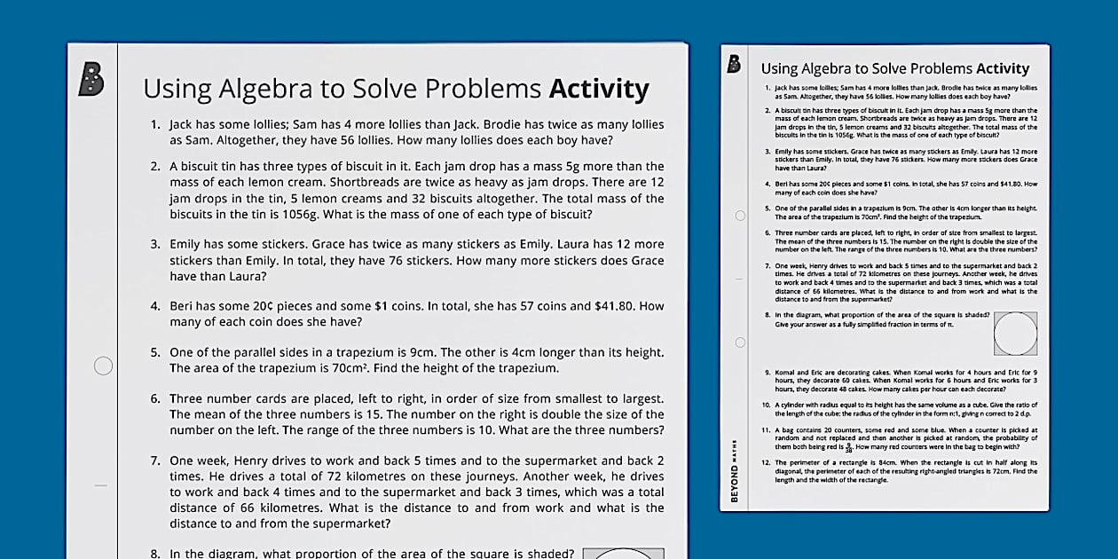Using Algebra to Solve Problems (Teacher-Made) - Twinkl