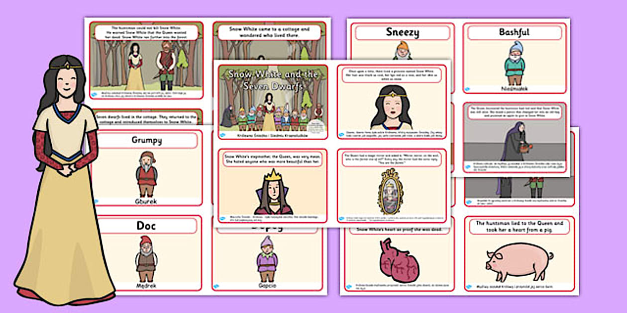 Black and White Snow White and the Seven Dwarfs Story Sequencing 4 per A4
