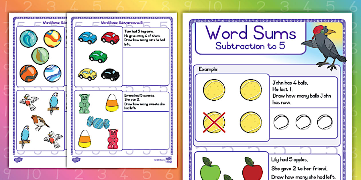 Grade R Word Problems - Subtraction to 5 (teacher made)