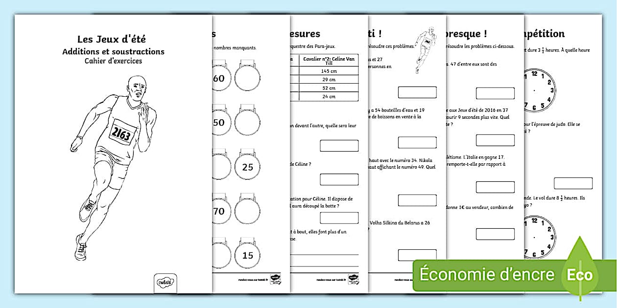 Cahier d'exercices d'additions et soustractions - Jeux d'été