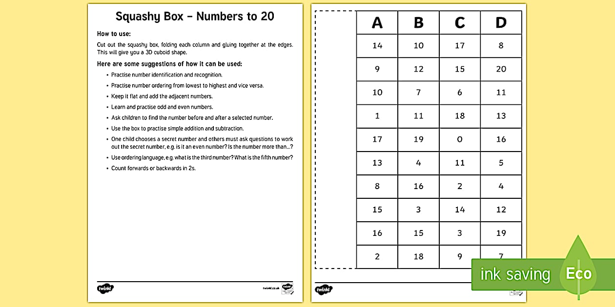 Squashy Boxes Numbers to 20 Craft (teacher made) - Twinkl