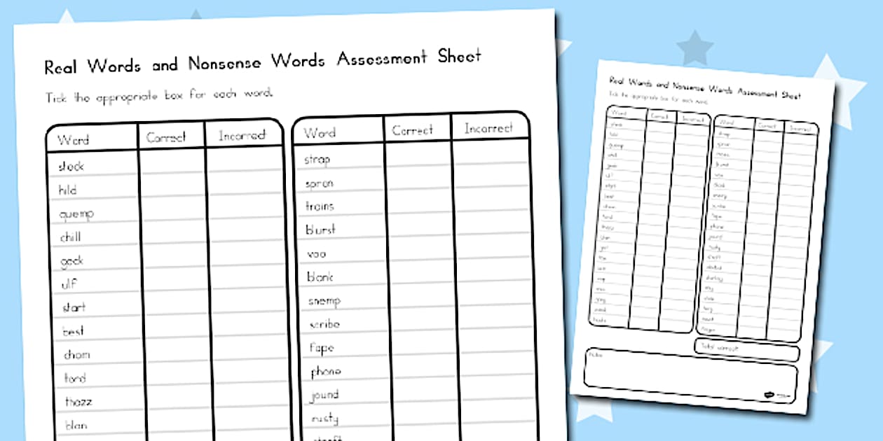 Foundation Nonsense Words Assessment Sheets (Teacher-Made)