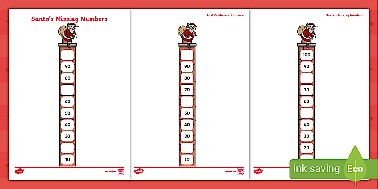 👉 Santa Missing Numbers Counting in 10s Activity - Twinkl