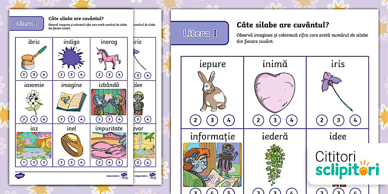 Litera I – Fișă de lucru pentru despărțirea în silabe