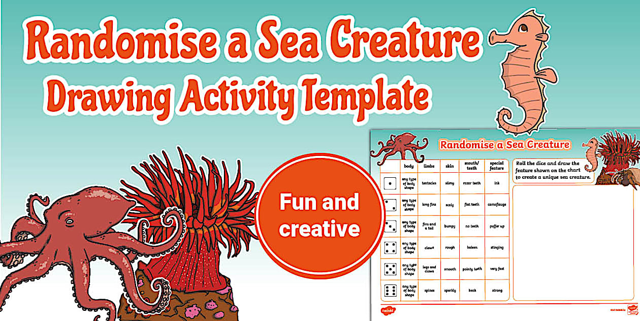 Randomise a Sea Creature Drawing Activity Template