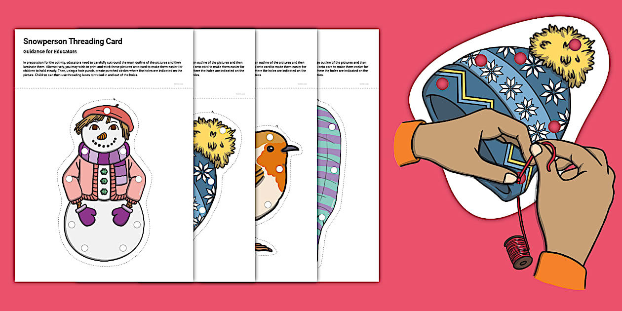 Winter Simple Threading Cards | Fine Motor Development