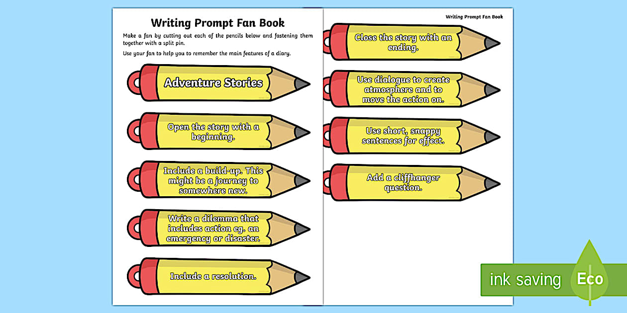 Precursive Pencil-Themed Adventure Story Writing Prompt Communication Fan