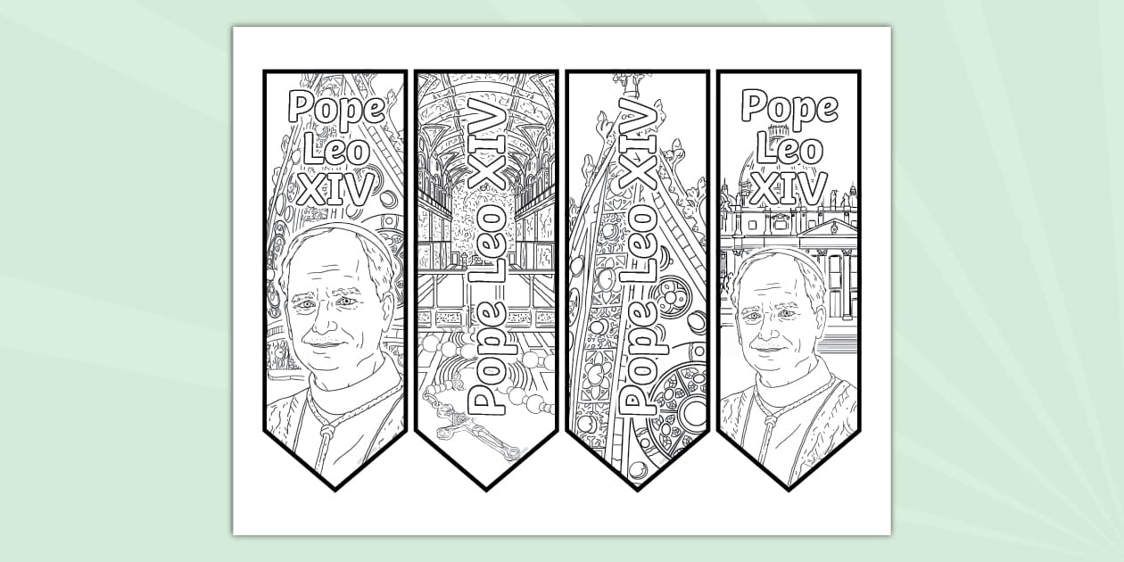 Pope Leo XIV Colouring Bookmarks (professor feito) - Twinkl