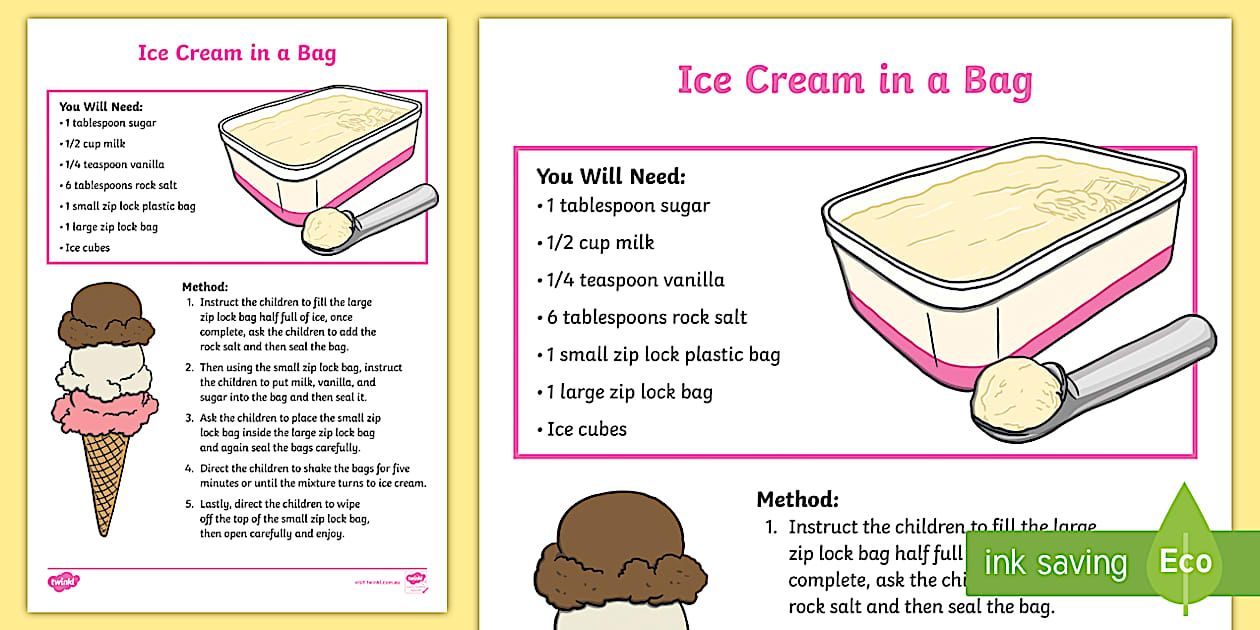 SA Ice Cream in a Bag Recipe (teacher made) - Twinkl
