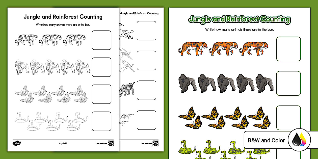 Jungle and Rainforest Counting to 10 Worksheet - Twinkl