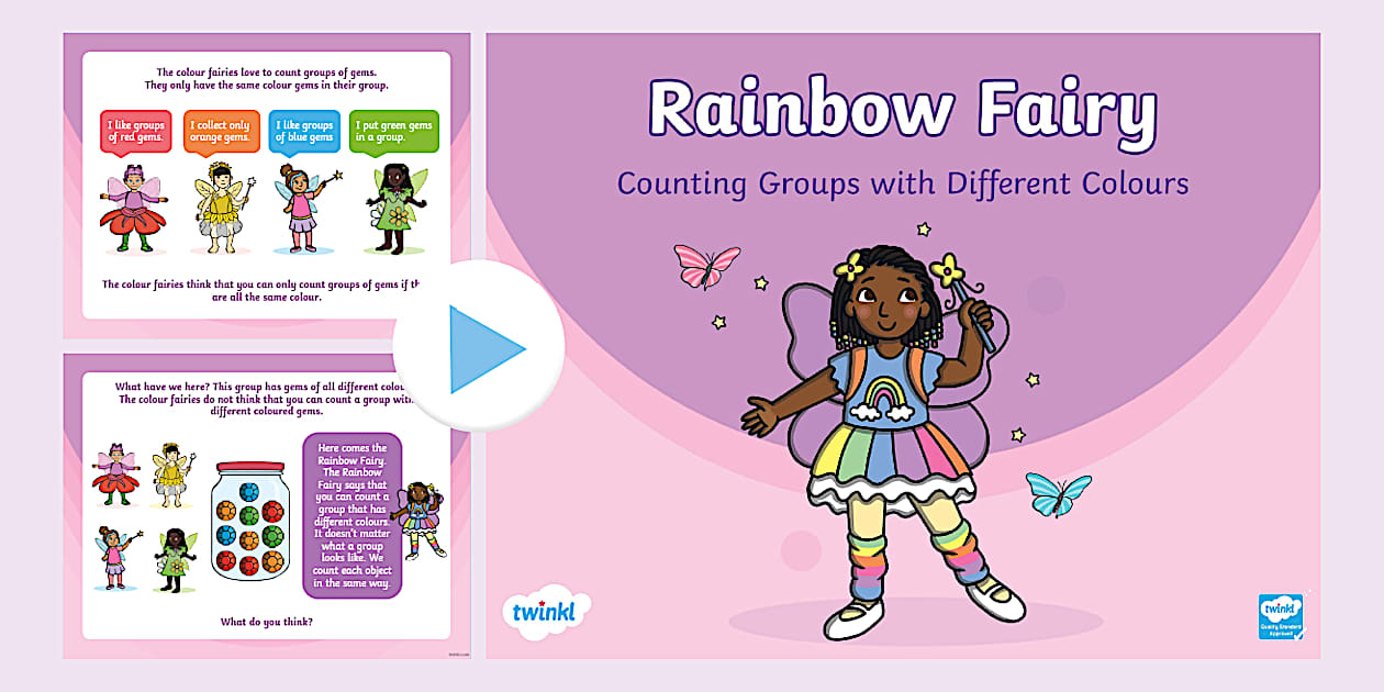 👉 Rainbow Fairy Count Groups with Different Colours PowerPoint