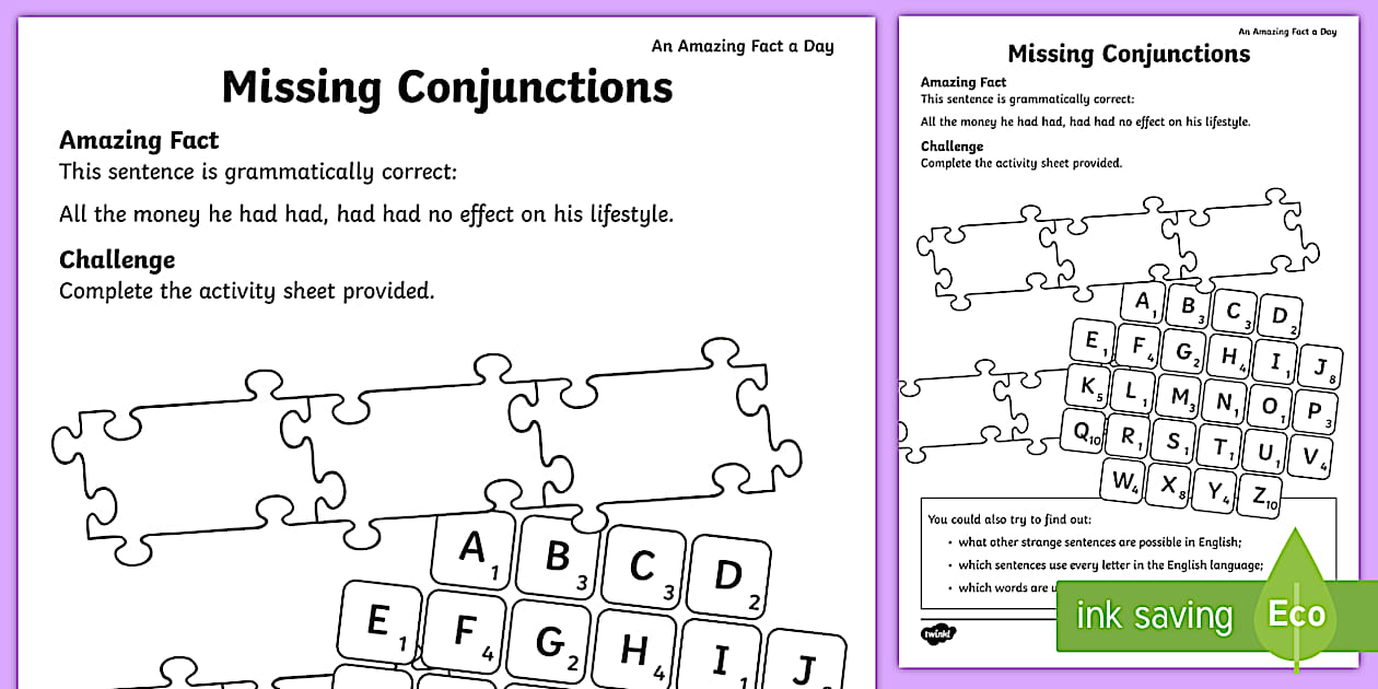 Missing Conjunctions Worksheet / Worksheet (teacher made)