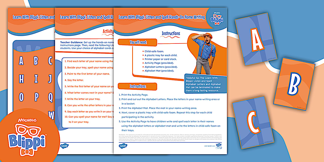 FREE! - Learn With Blippi Listen and Spell Hands-On Name Writing