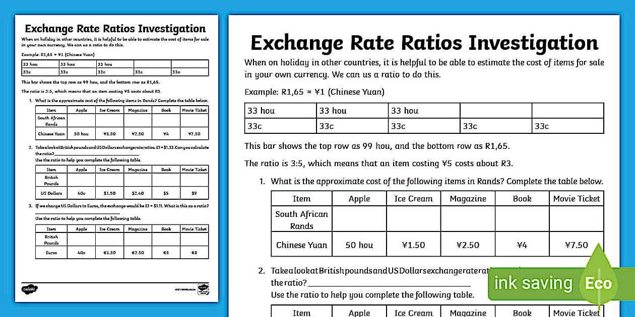 Maths Lit - Exchange Rate Ratios Investigation Activity