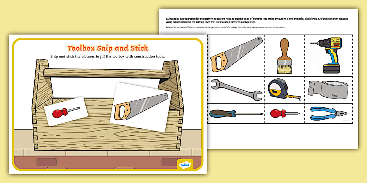 Construction Toolbox Snip and Stick Cutting Activity