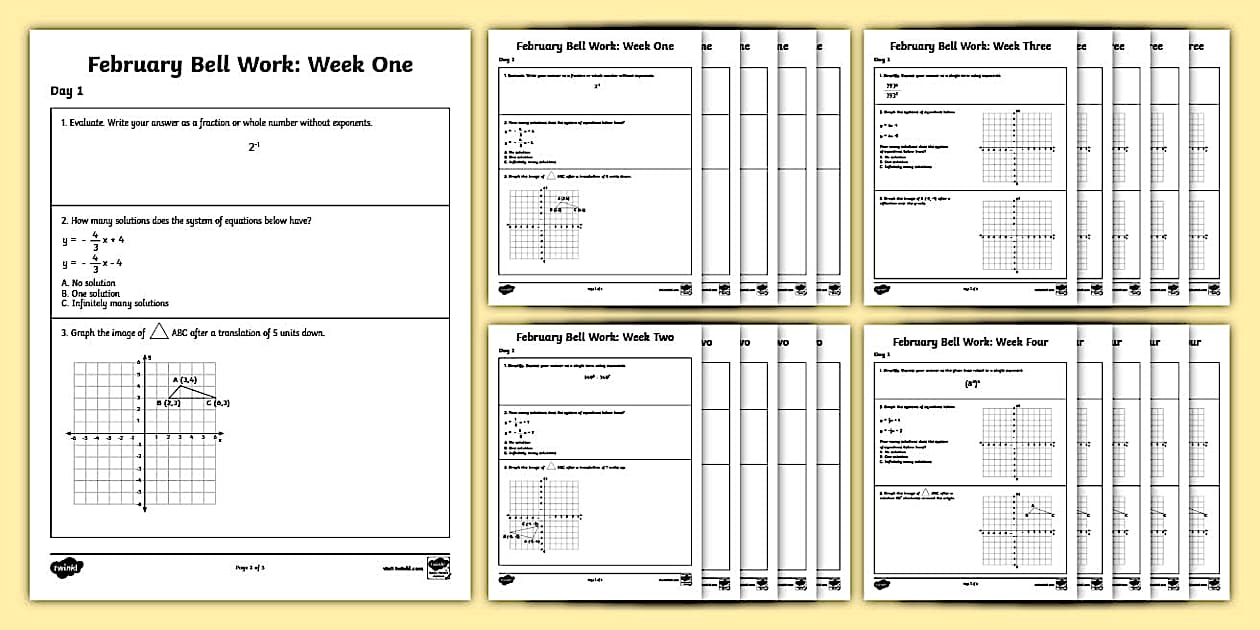 Eighth Grade Math February Bell Work Bundle (teacher made)
