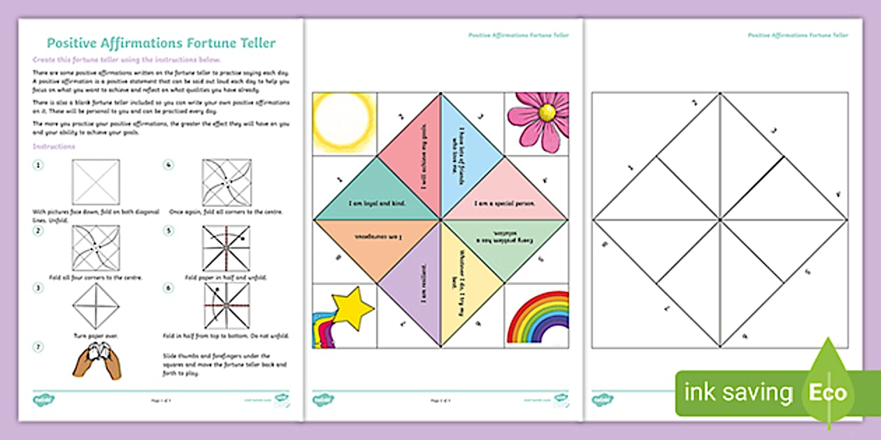 Editable Positive Affirmations Fortune Teller (teacher made)