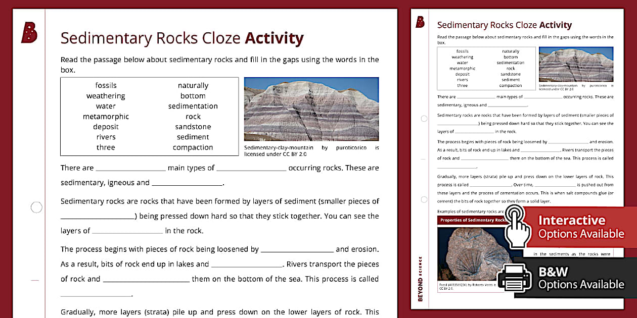 Sedimentary Rocks Cloze Activity (teacher made) - Twinkl