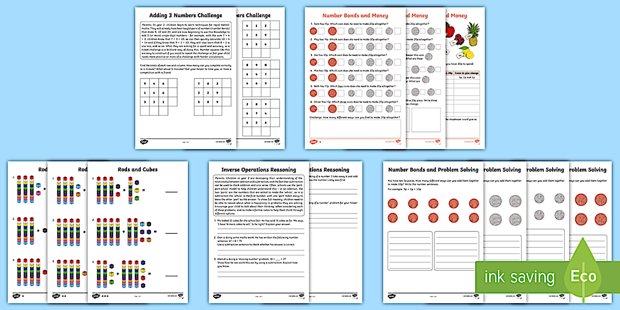 Year 2 Maths Calculation Homework Sheets Activity Pack