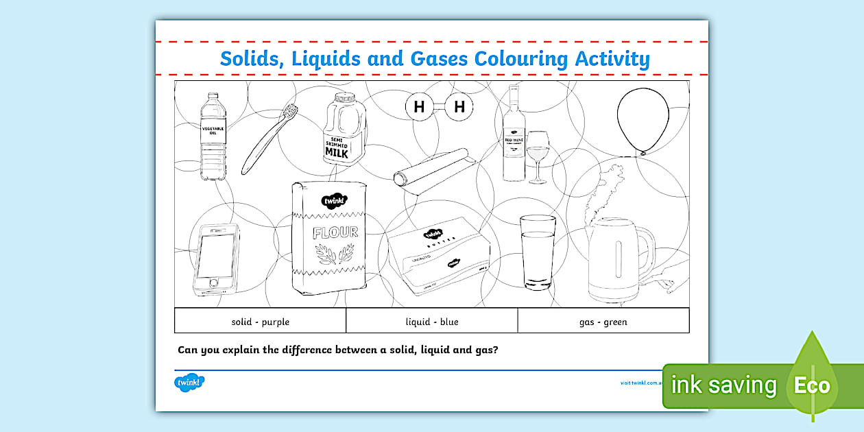 Solids, Liquids and Gases Colouring Activity - Twinkl