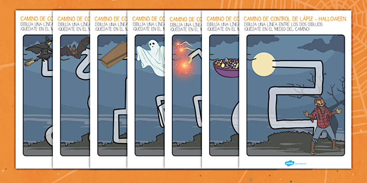 Halloween los caminos Fichas de motricidad fina trazo